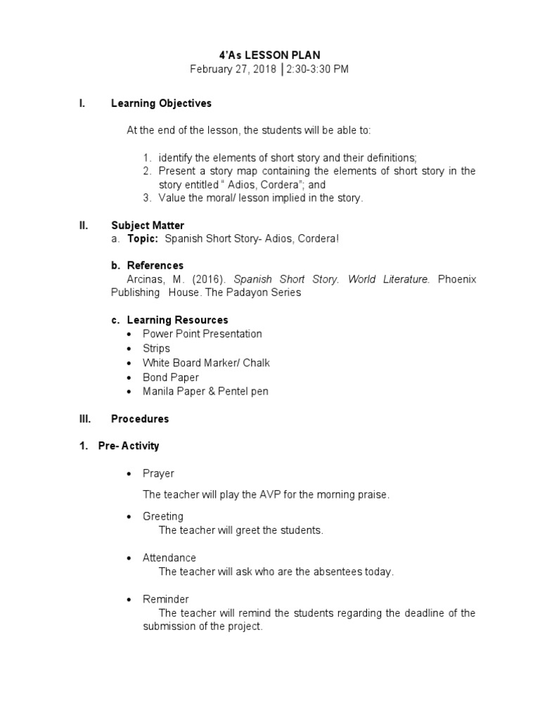 4'as LESSON PLAN | PDF | Lesson Plan | Psychology