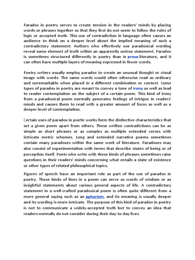 Understanding Paradox in Poetry | PDF