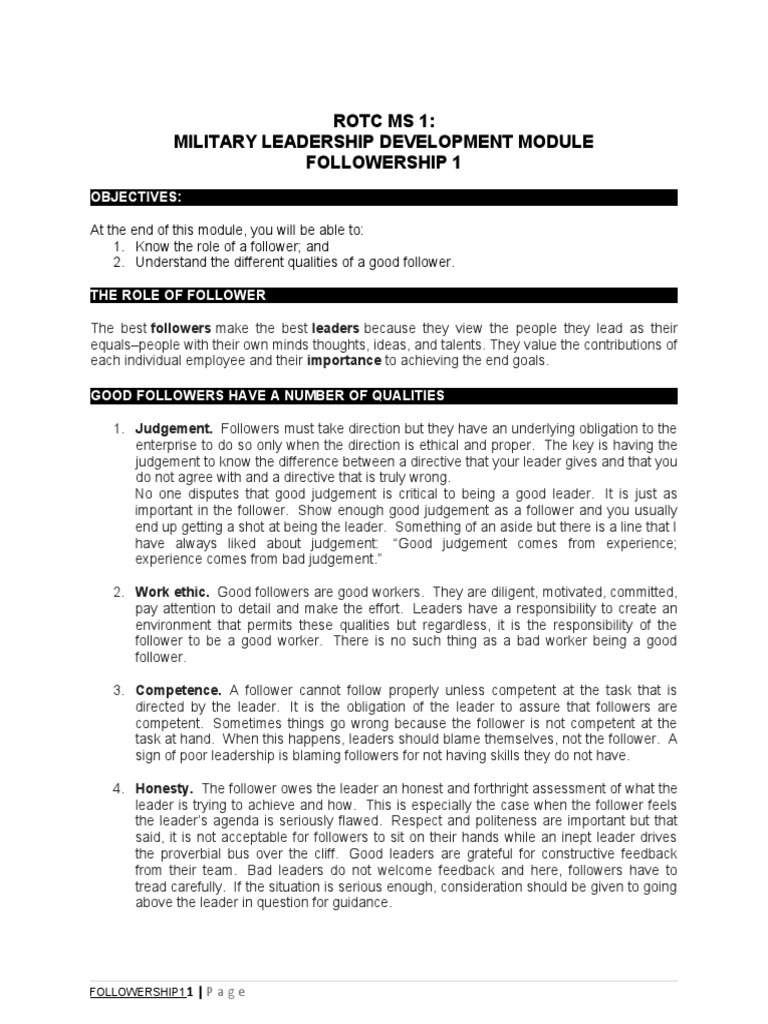 Rotc Ms 1: Military Leadership Development Module Followership 1 | PDF ...