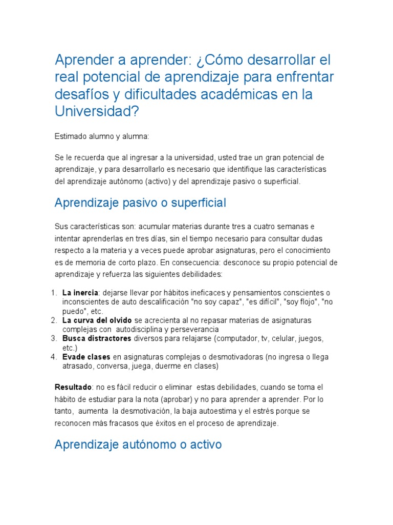 Aprender A Aprender | Descargar gratis PDF | Aprendizaje | Las emociones