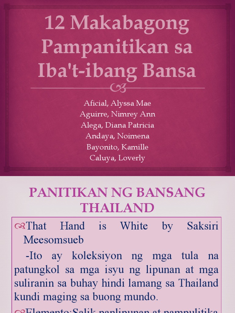 12 Makabagong Pampanitikan Sa Iba'T-ibang Bansa | PDF