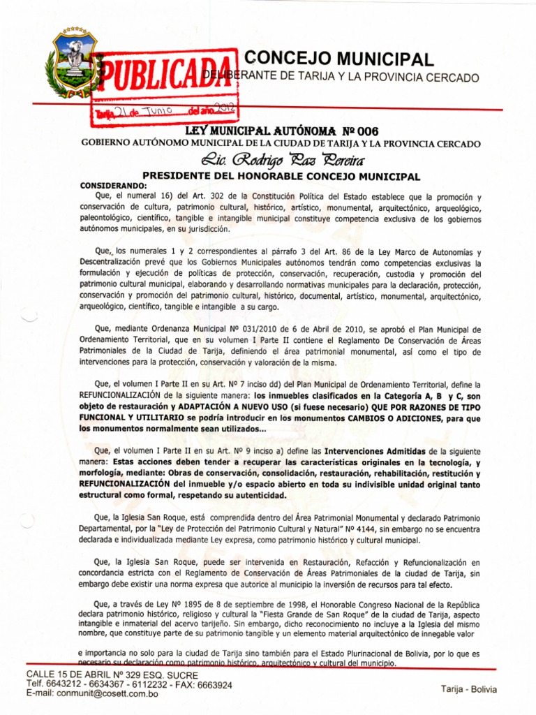 Ley Del Patrimonio Cultural Del Departamento de Cochabamba | PDF