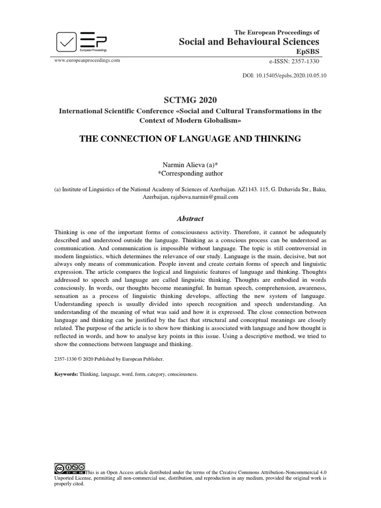 The Connection of Language and Thinking | PDF | Thought | Concept
