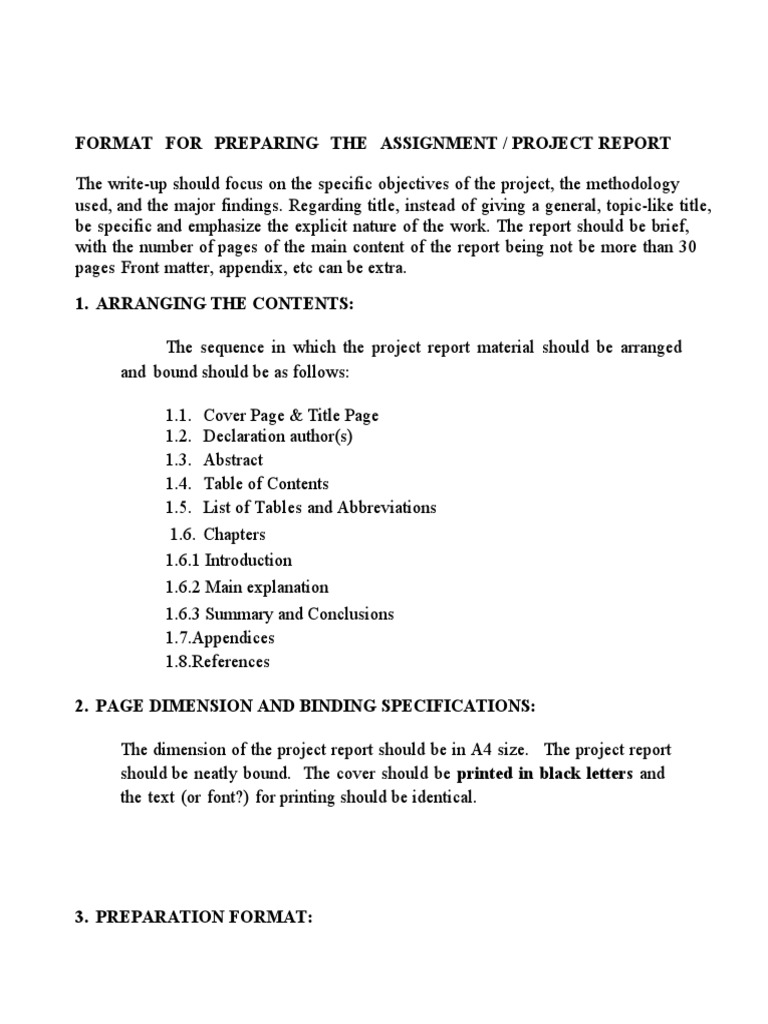 Format of Project Work | PDF | Table Of Contents | Abstract (Summary)