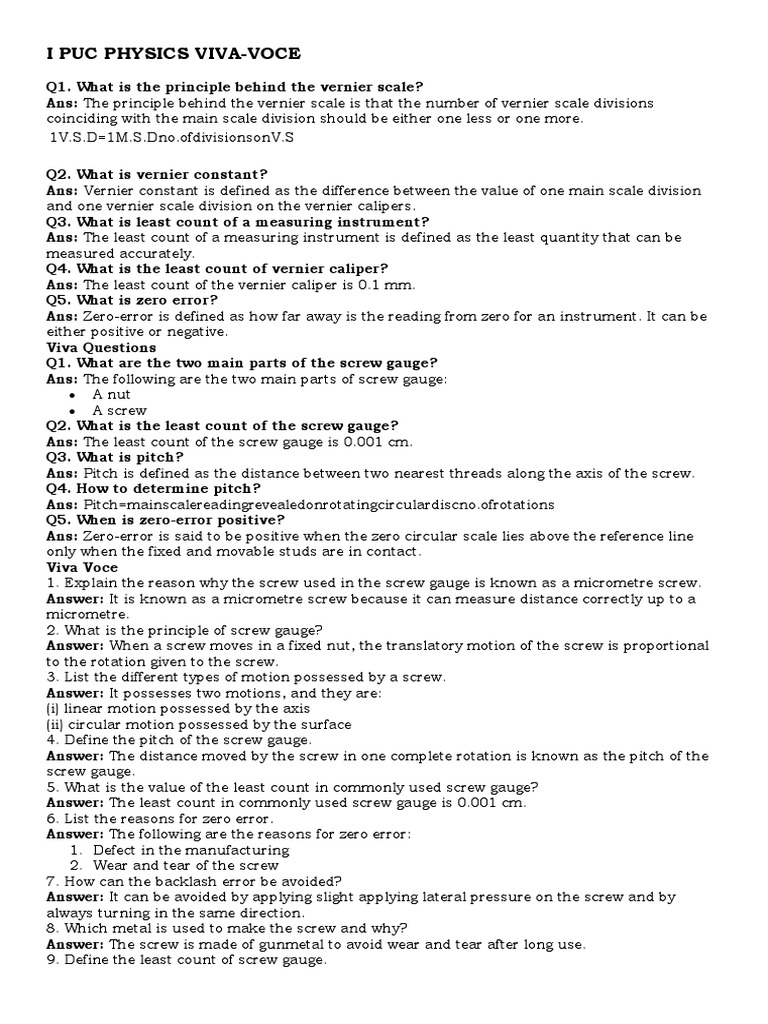 I PUC PHysics Practical Viva Questions | PDF | Euclidean Vector | Friction