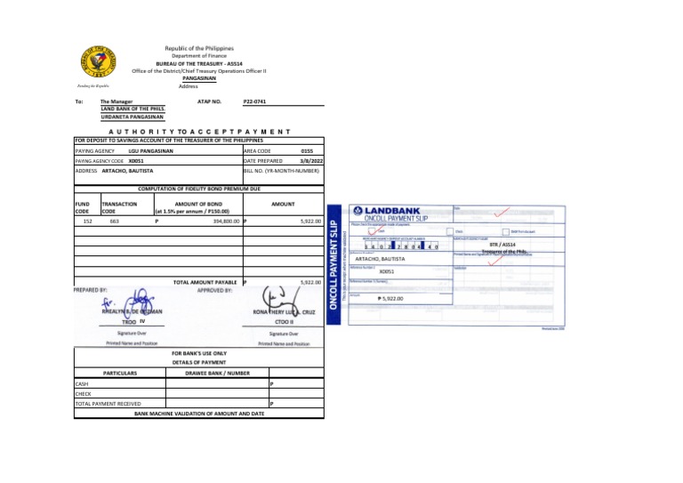Republic of the Philippines Treasury Payment | PDF | Banks | Payments