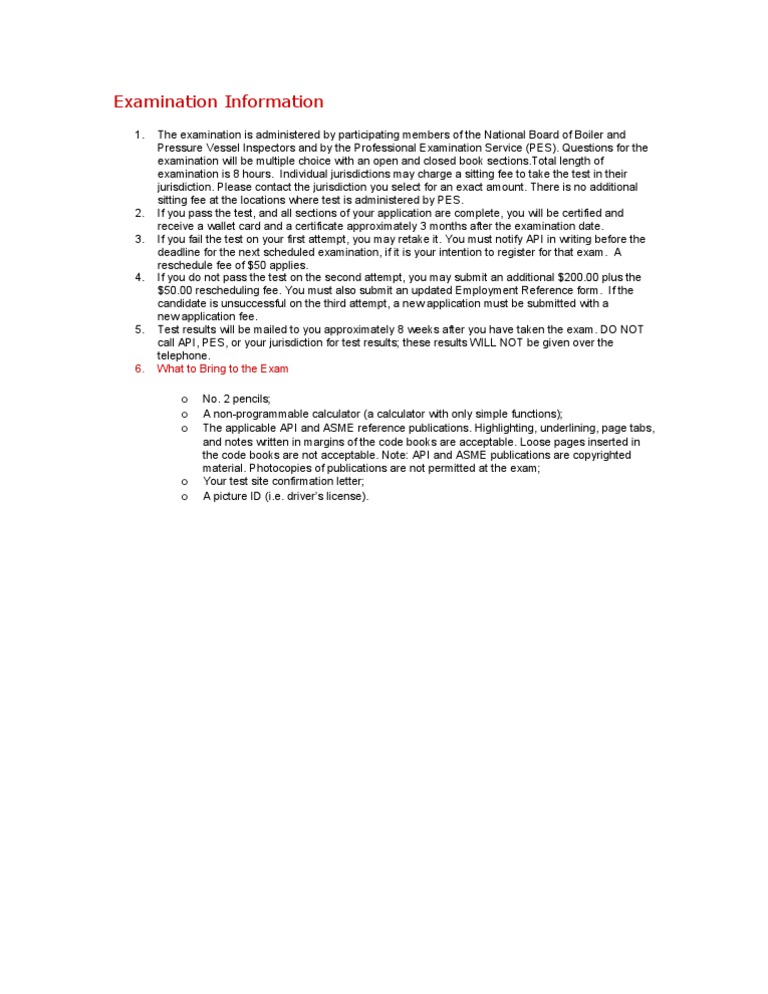 Examination Information: 6. What To Bring To The Exam | PDF