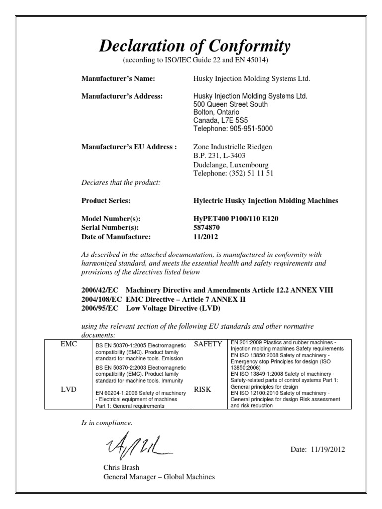 Declaration of Conformity | PDF | Electromagnetic Compatibility ...