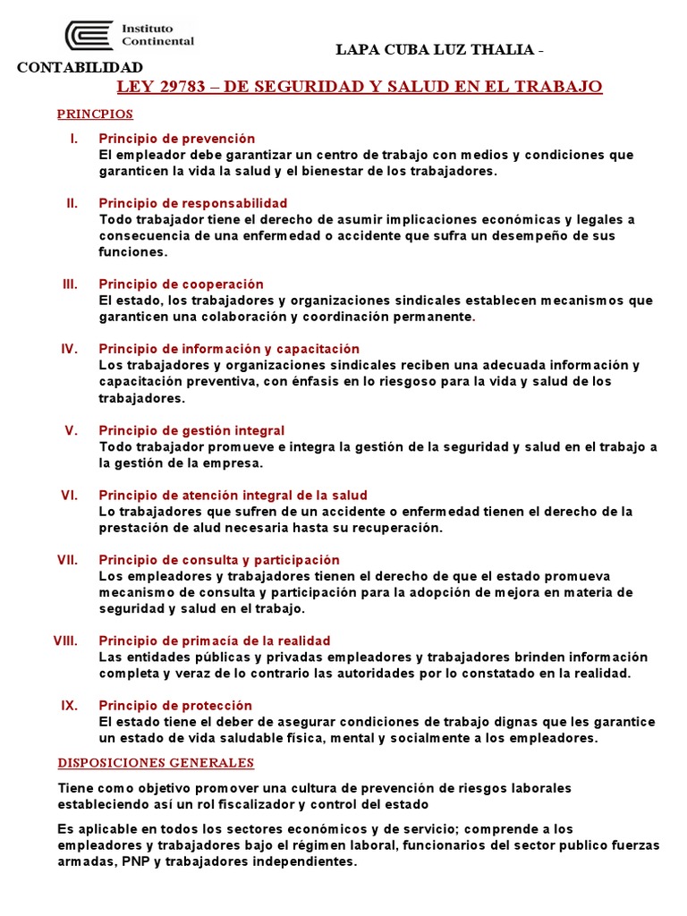 Resumen de La Ley 29783 | PDF | Derecho laboral | Estado (política)