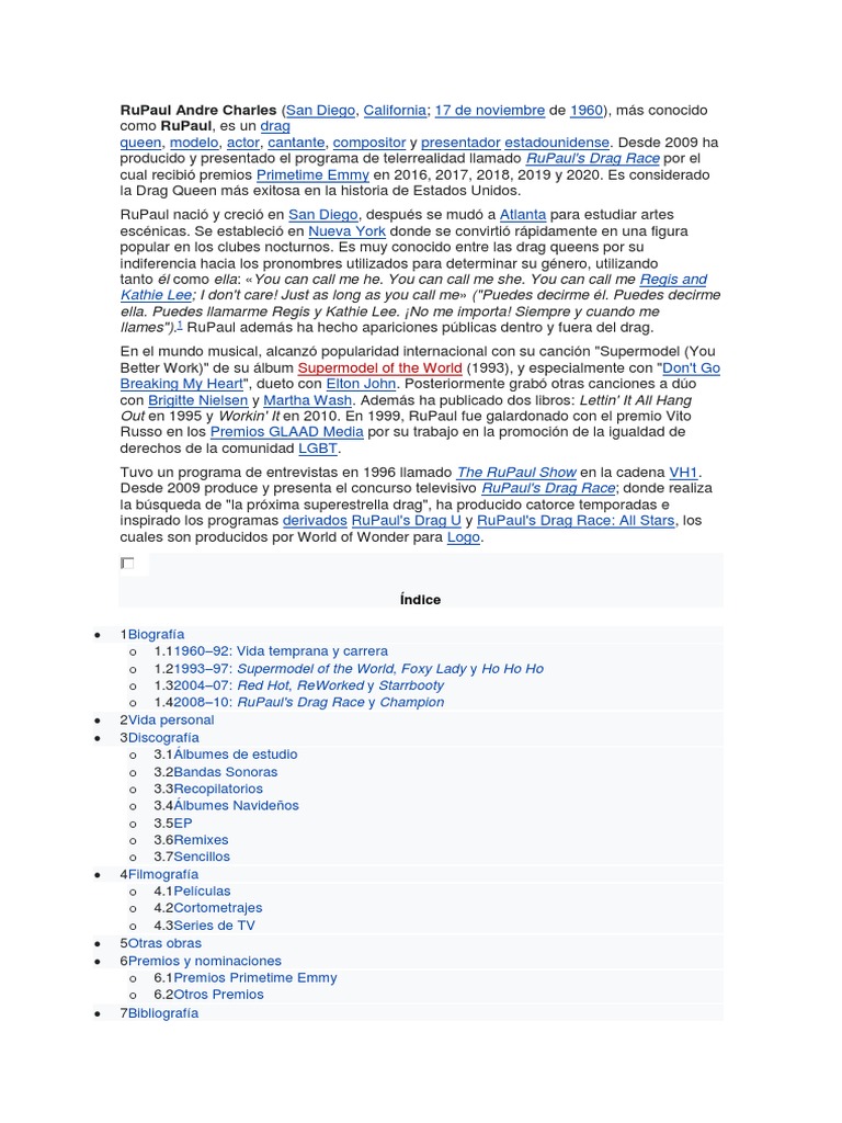 RuPaul Bio | PDF | Entretenimiento