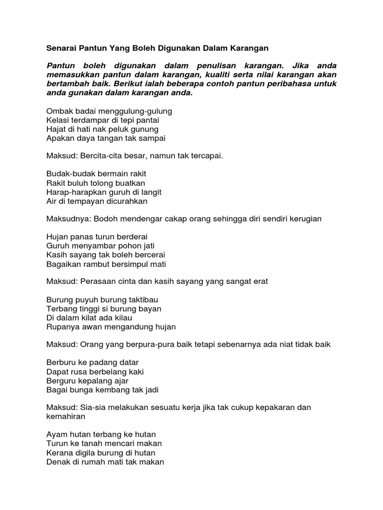 Pantun Peribahasa untuk Karangan | PDF | Puisi