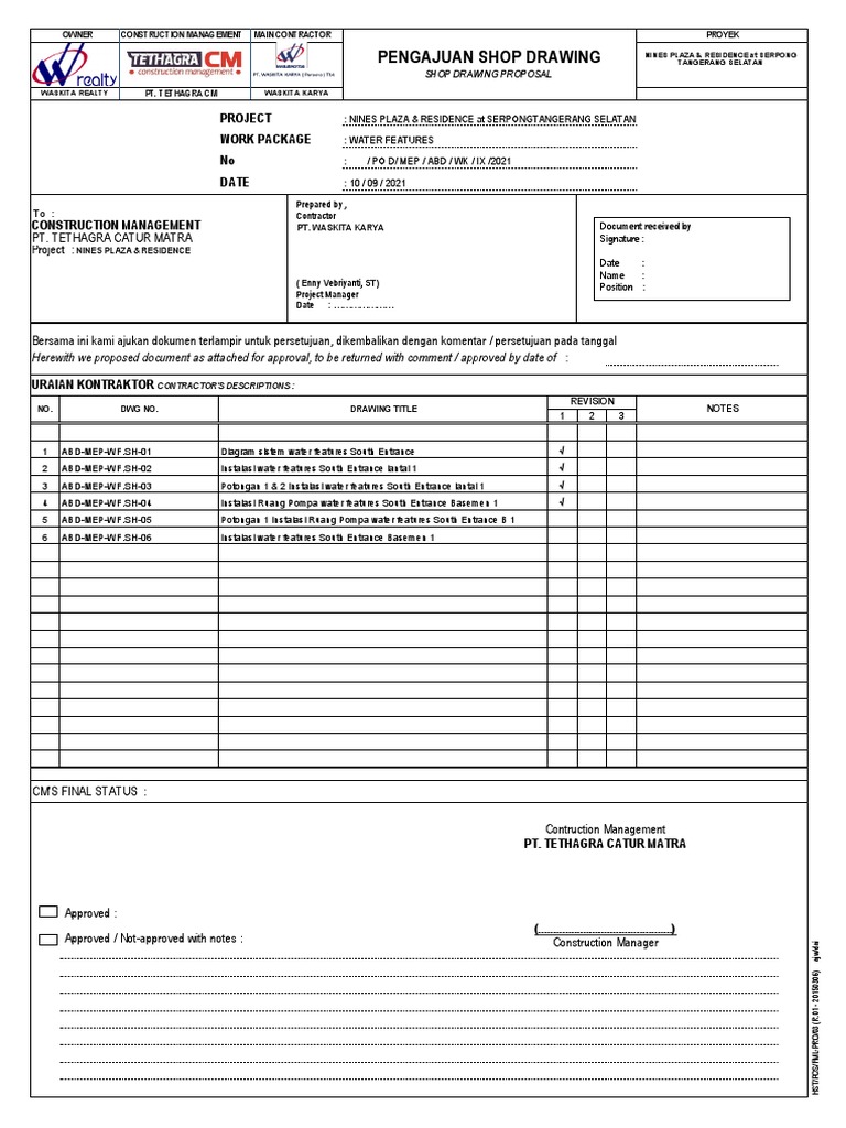 Pengajuan Shop Drawing: Project Work Package No Date | PDF | Building ...