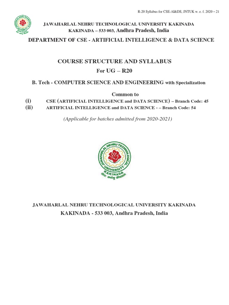 Cse-Ai&Ds 2-2 Sem Cs&Syllabus Ug r20 | PDF