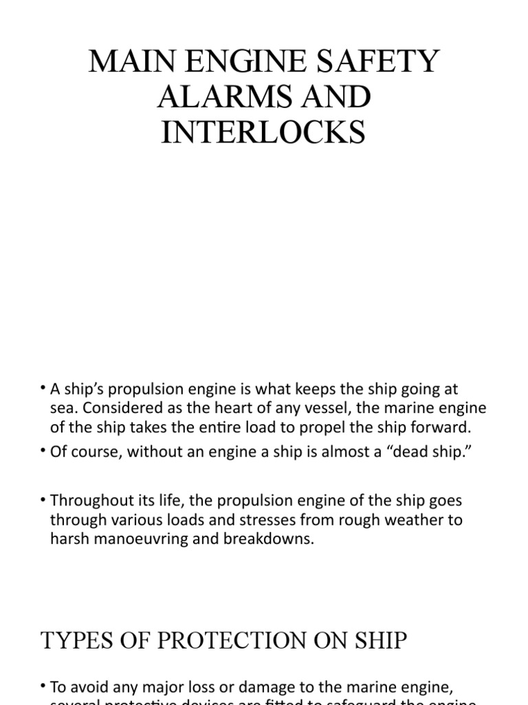 MAIN ENGINE ALARMS AND INTERLOCKS & Engine Monitoring System (CSIM ...