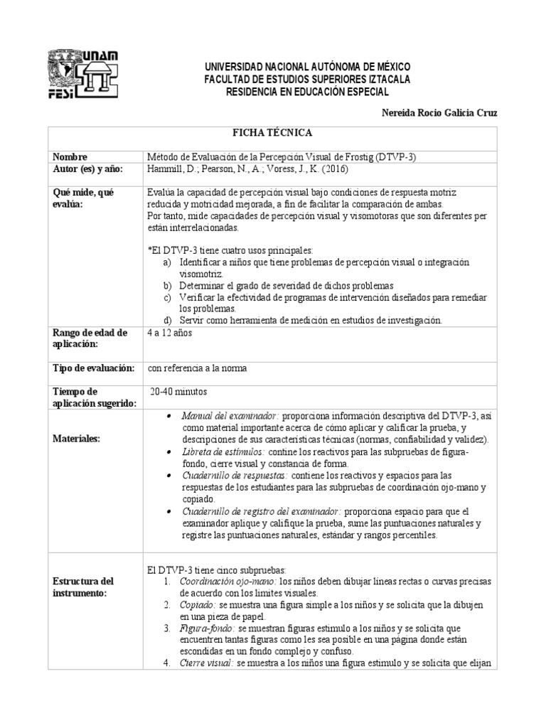 Ficha Técnica DTVP-3 | PDF | Ciencia cognitiva | Cognición