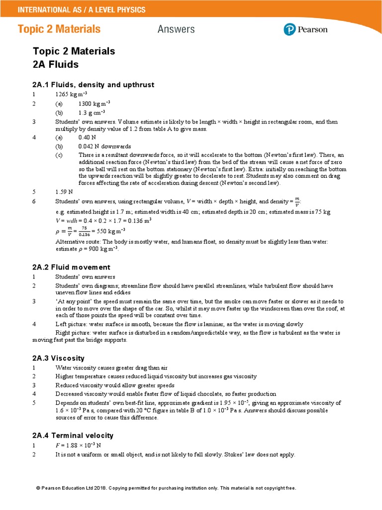 Topic 2 Materials 2a Fluids Pdf Viscosity Drag Physics