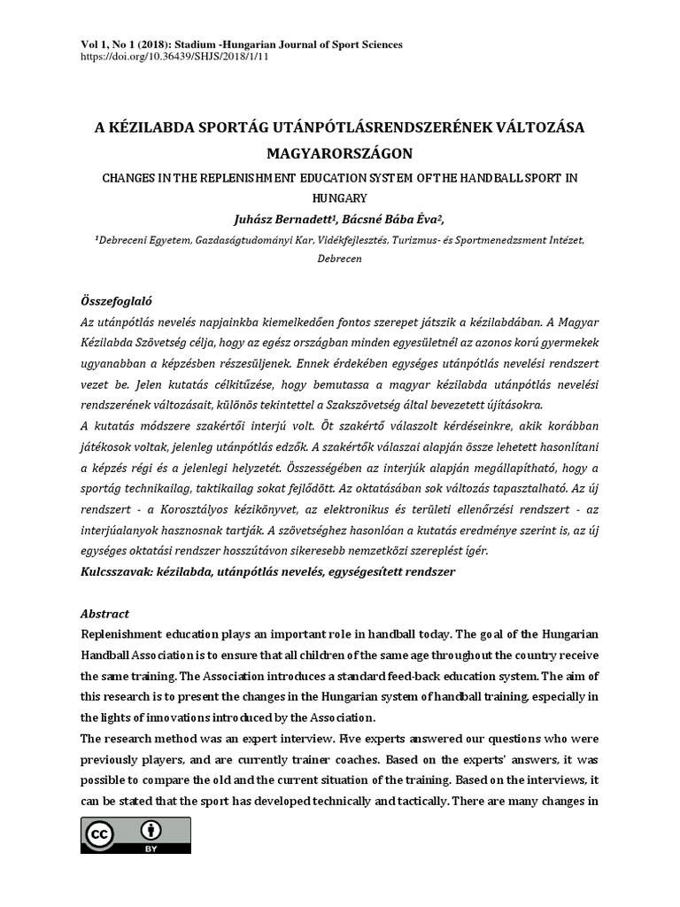 A Kézilabda Sportág Utánpótlásrendszerének Változása Magyarországon | PDF