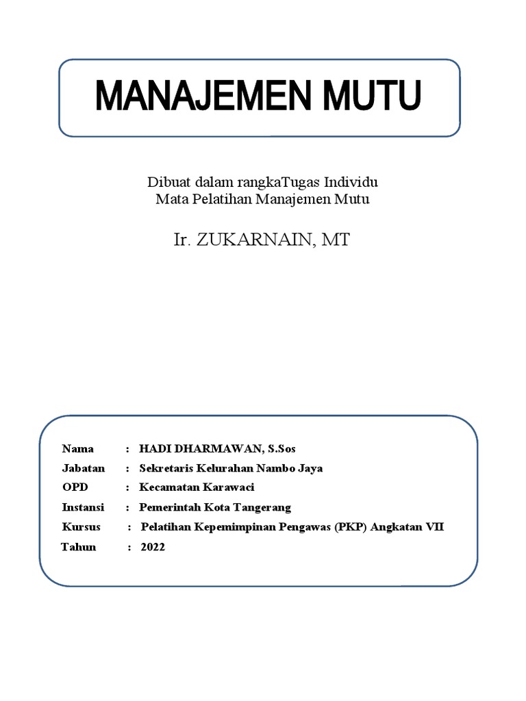 Tugas Individu Manajemen Mutu Hadi Dharmawan | PDF | Karier & Perkembangan