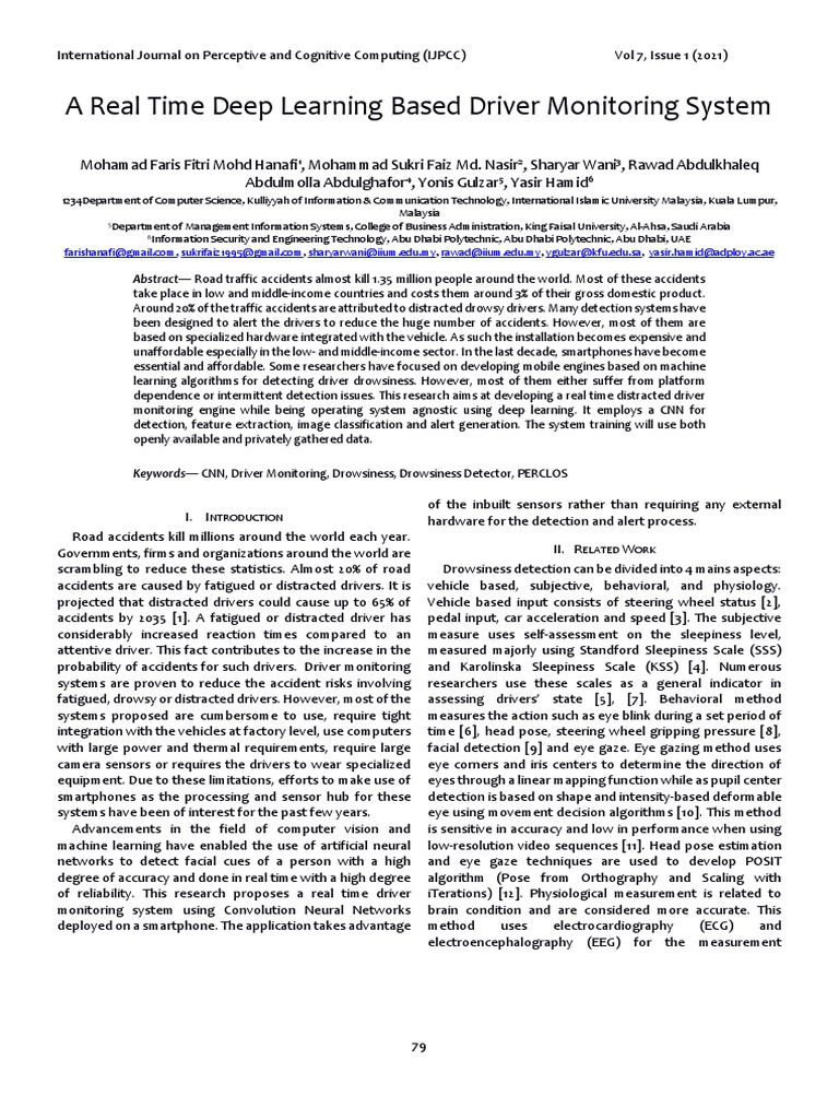 A Real Time Deep Learning Based Driver Monitoring System | PDF | Computer Vision | Machine Learning
