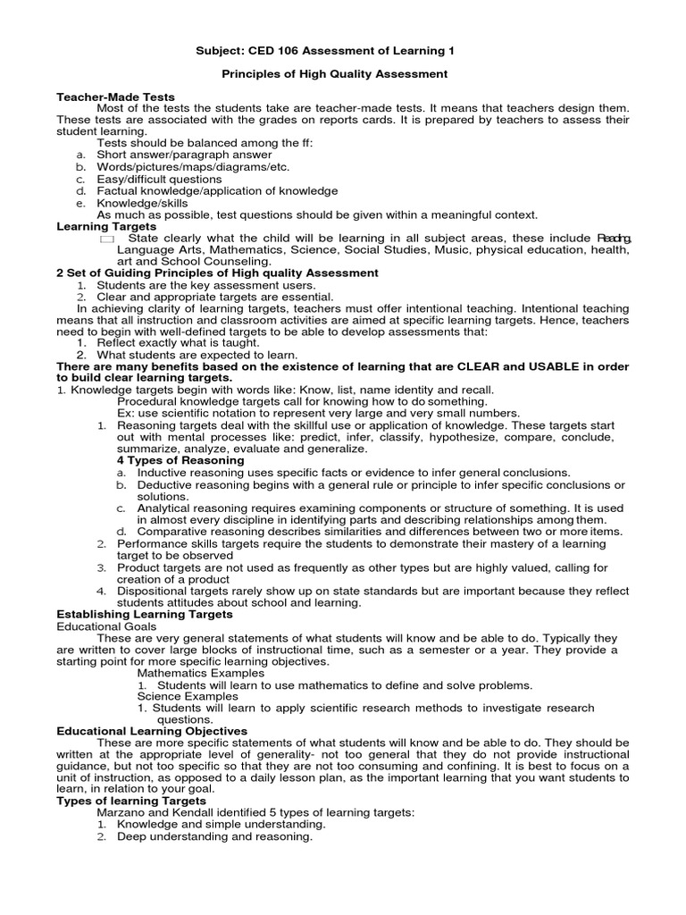 Module 3 Principles of High Quality Assessment | PDF | Validity (Statistics) | Educational ...