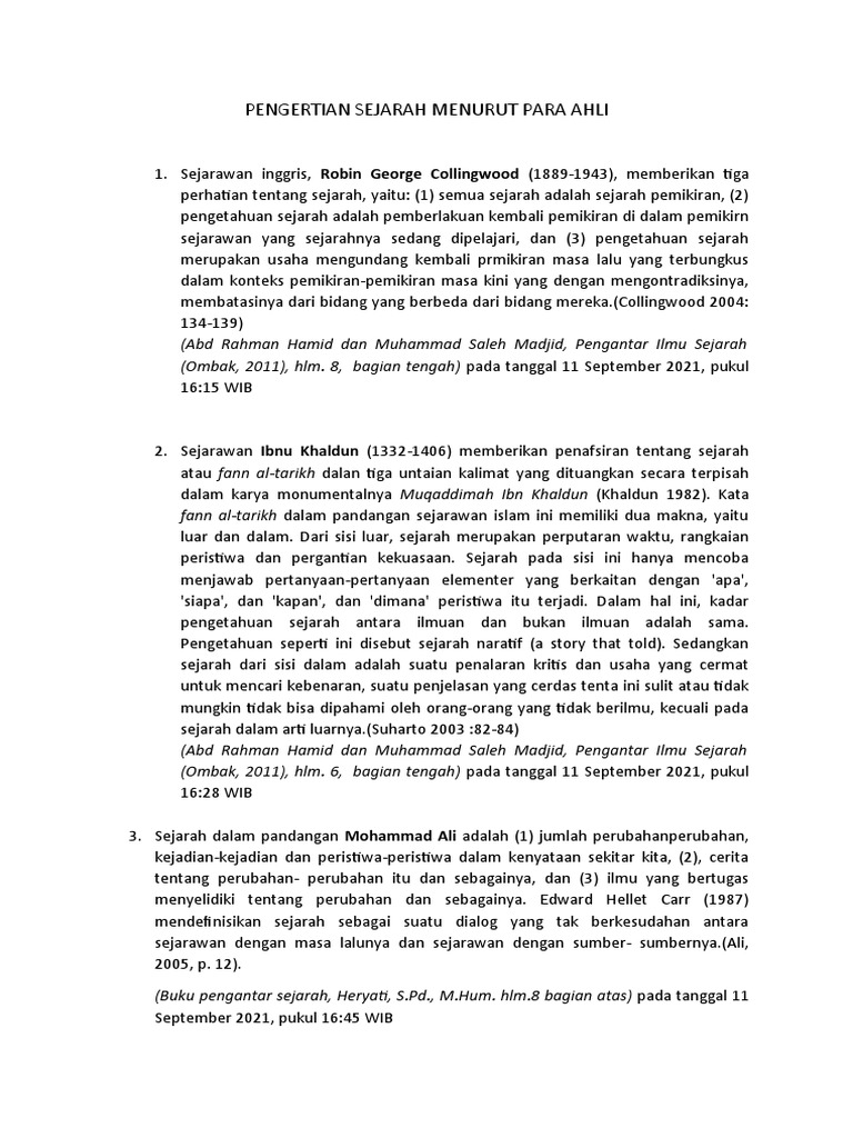 Definisi Sejarah Menurut Para Ahli | PDF