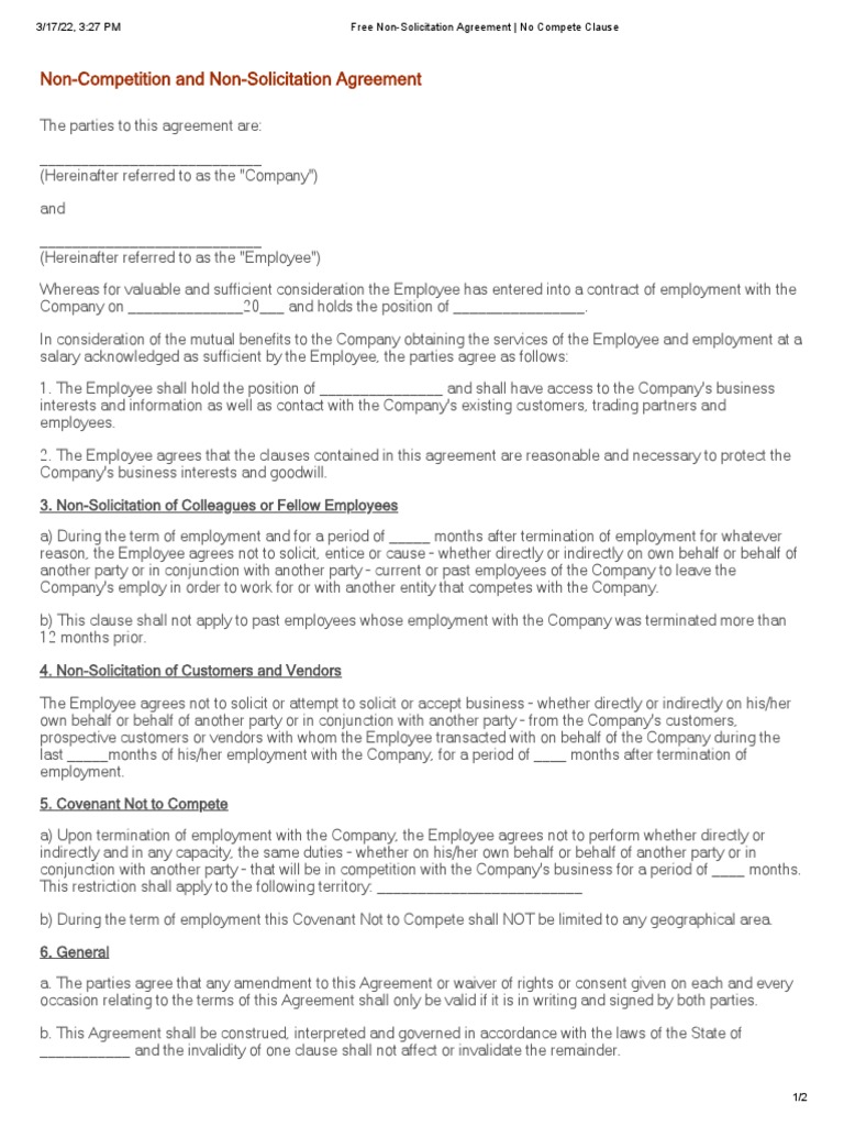 Non-Compete and Non-Solicitation Agreement | PDF | Justice | Crime ...