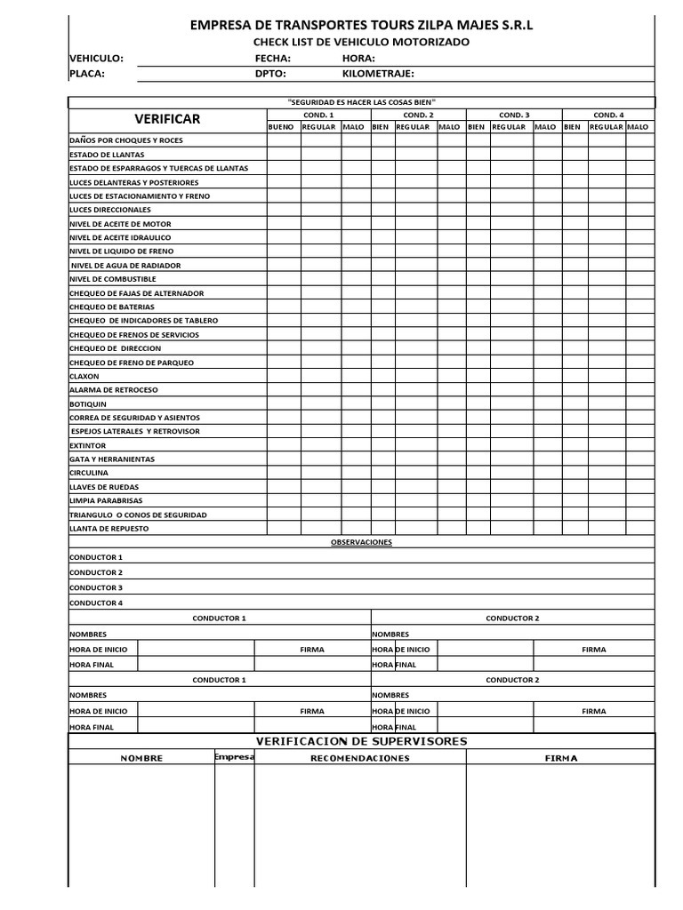 Formato Check List de Vehiculos | PDF