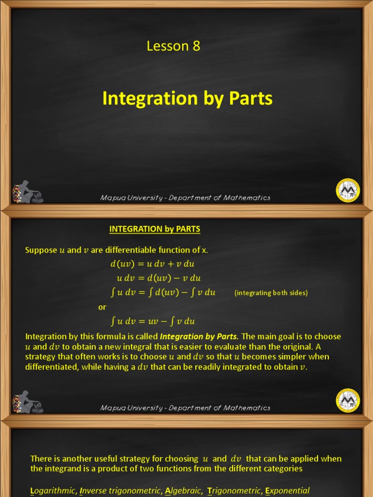 Lesson 8 Integration by Parts & Algebraic Substitution | PDF | Integral | Abstract Algebra