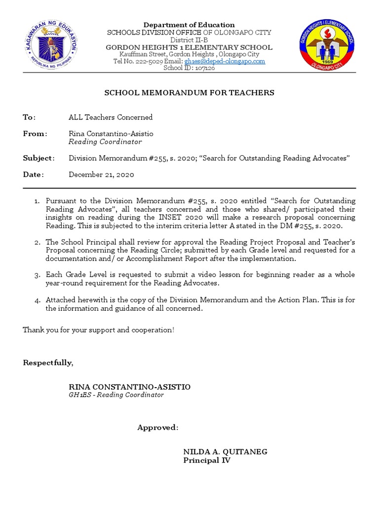 Sample of School Memorandum | PDF