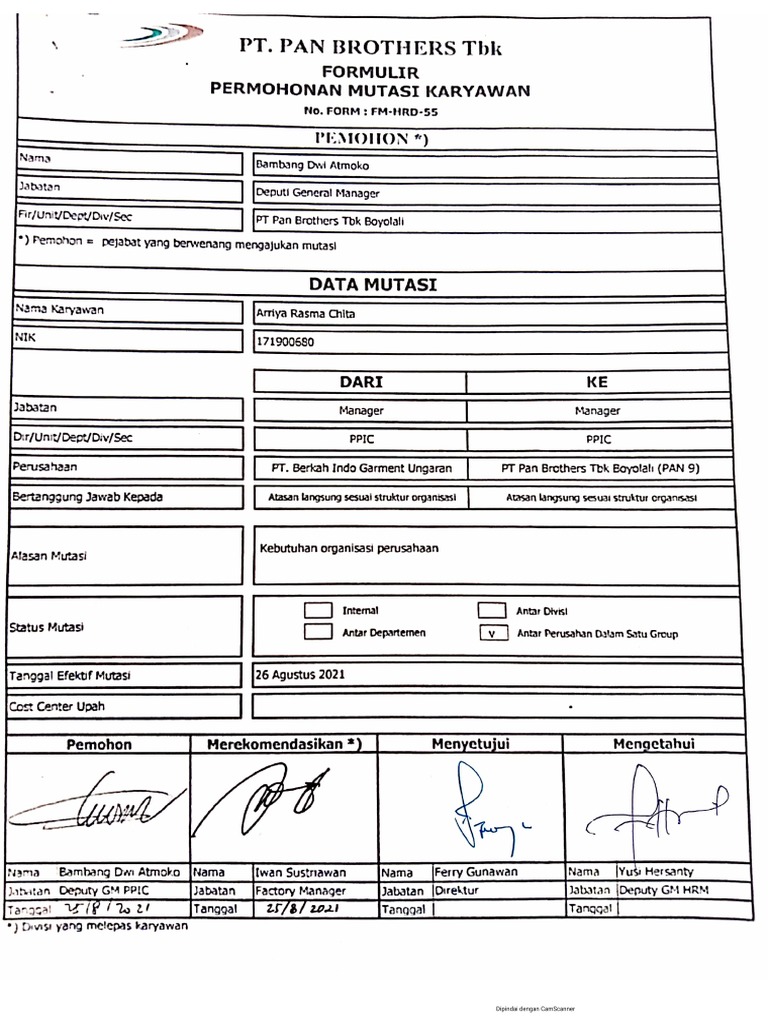 Form Mutasi (Arriya Rasma Chita) | PDF