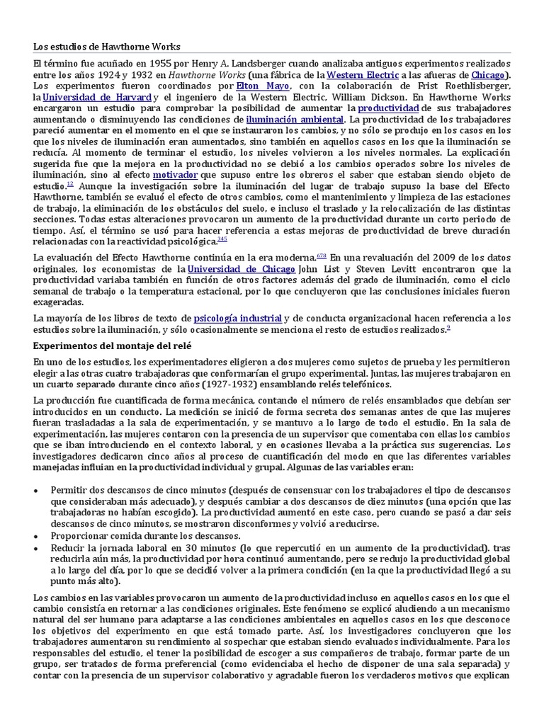 Efecto Hawthorne: Estudios y Resultados | PDF | Crecimiento personal y ...