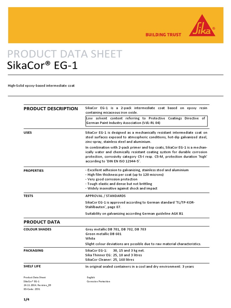 Product Data Sheet: Sikacor® Eg-1 | PDF | Corrosion | Galvanization