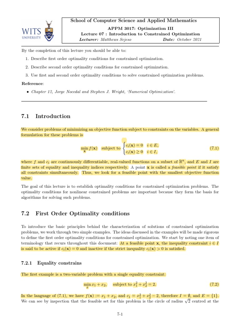 School of Computer Science and Applied Mathematics: X I I N | PDF | Mathematical Optimization ...