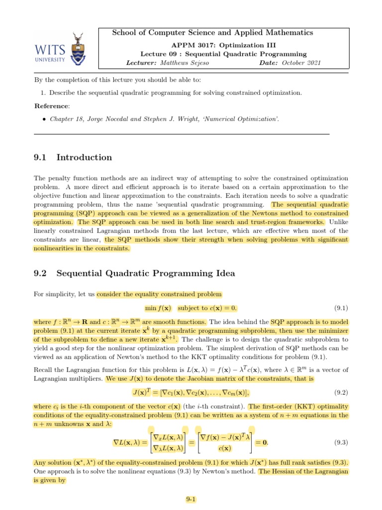 Lecture 09 - Sequential Quadratic Programming | Download Free PDF ...