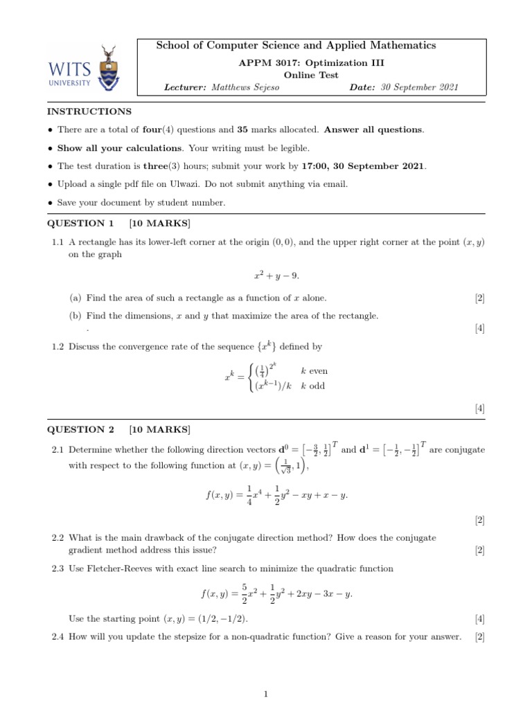 Optimization Test | PDF | Mathematical Optimization | Computational Science