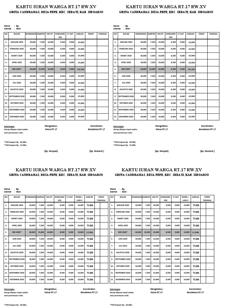 Kartu Iuran Bulanan | PDF