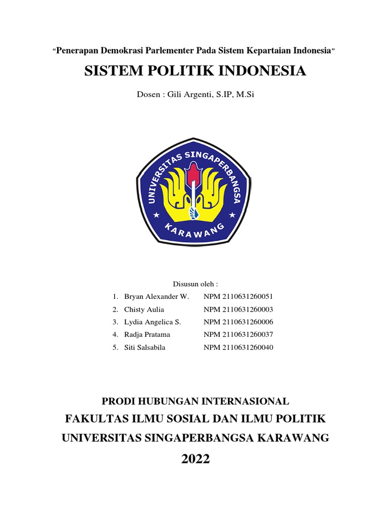 Makalah Kel 6 Penerapan Demokrasi Parlementer Pada Sistem Kepartaian Indonesia Pdf 