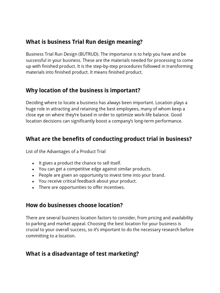 Business Trial Run Design Explained | PDF | Entrepreneurship | Sales