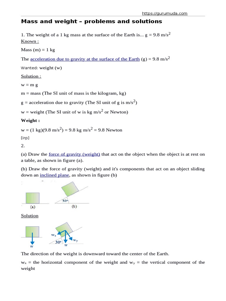 Mass and Weight - Problems and Solutions | PDF