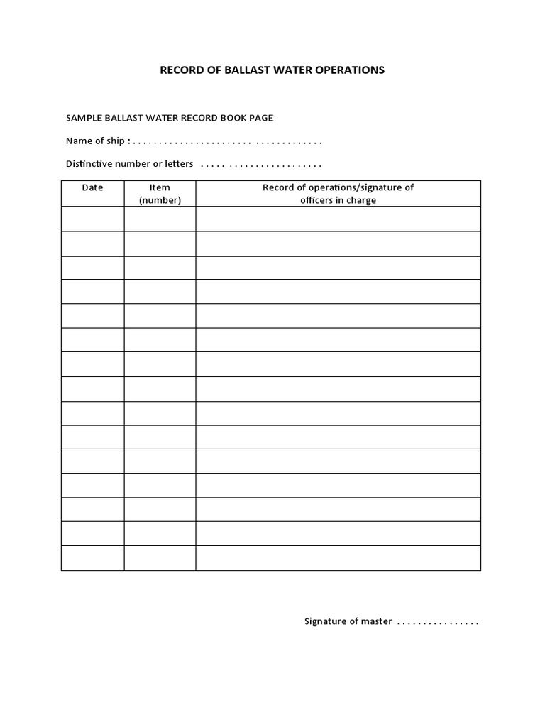 Ballast Water Operations Record Sample | PDF
