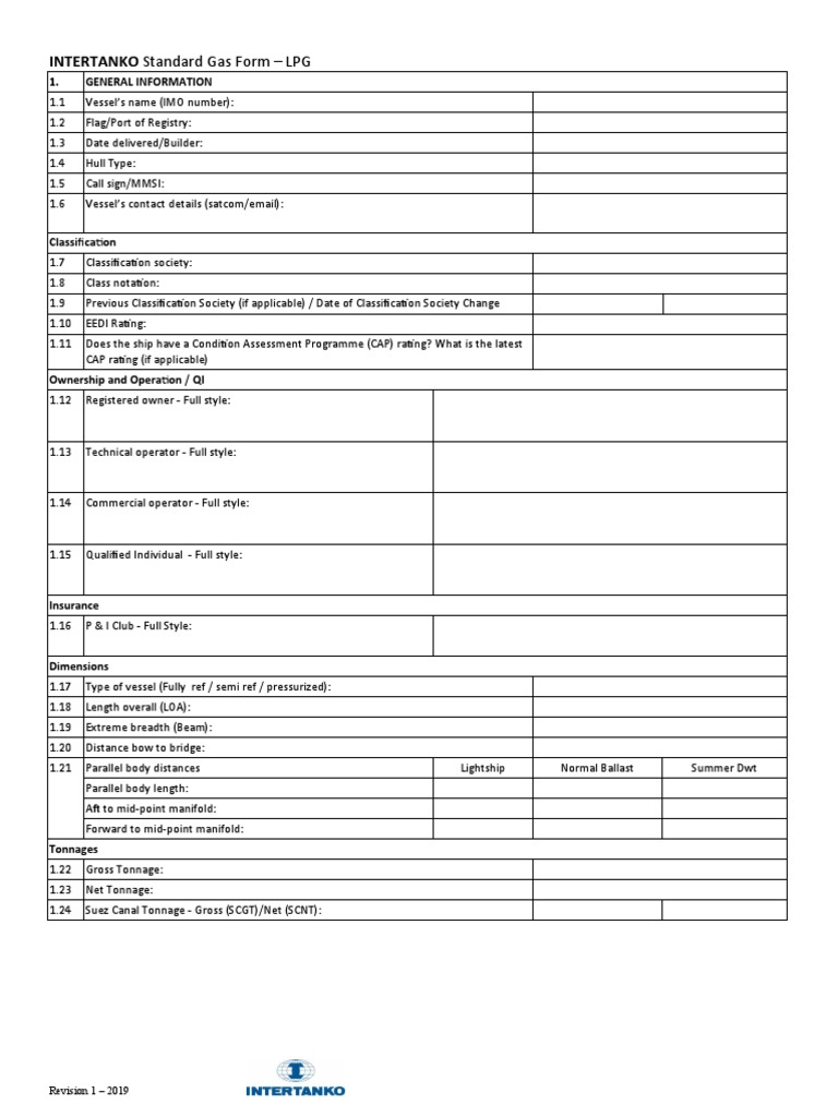 Gas Form C LPG Rev.01 2019 | PDF | Tonnage | Ships