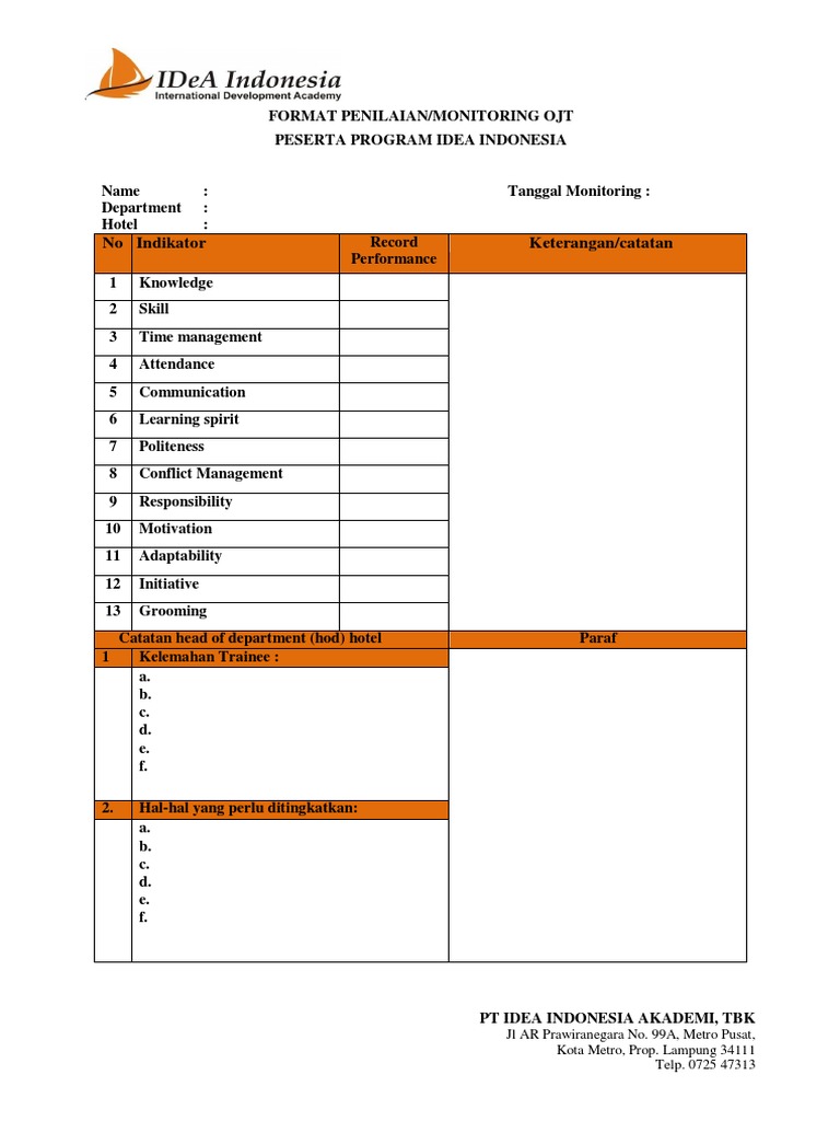 Form Monitoring Ojt 2022 | PDF