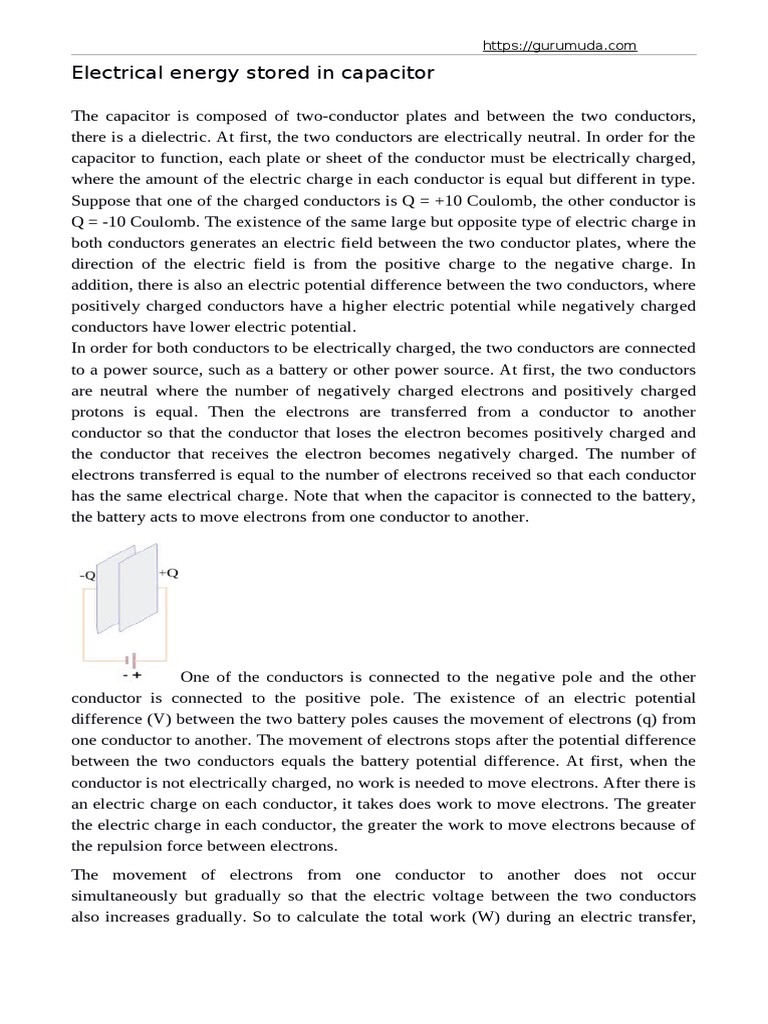 Electrical Energy Stored in Capacitor | PDF