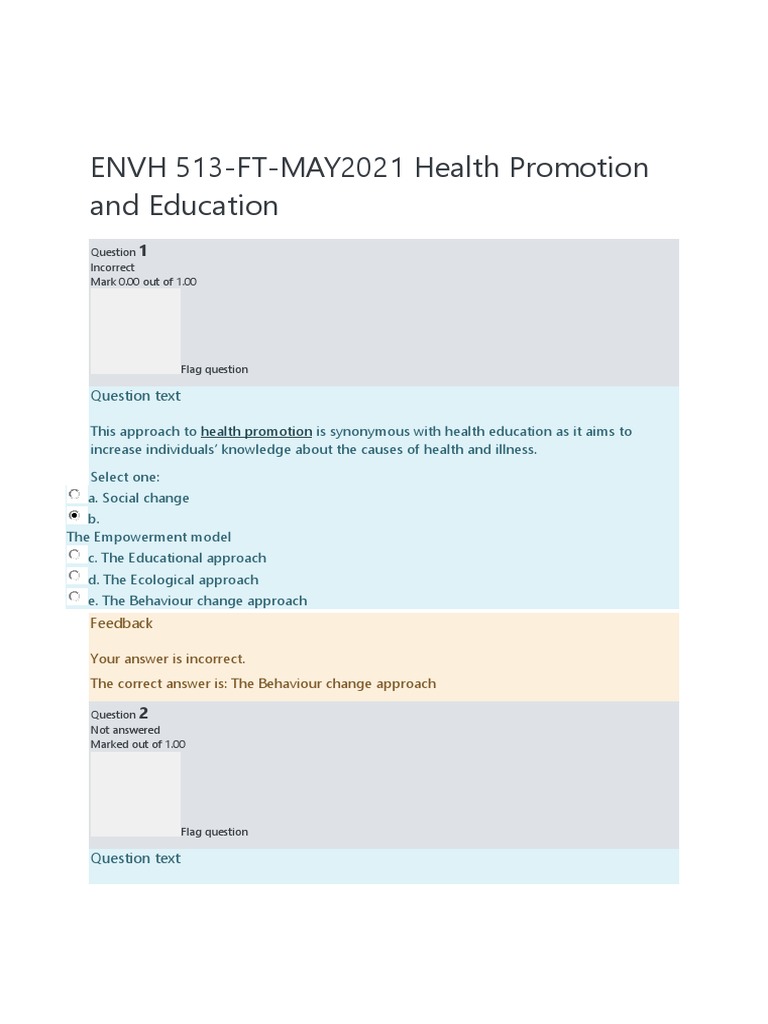 Health Promotion Exam Questions 2021 | PDF | Preventive Healthcare ...