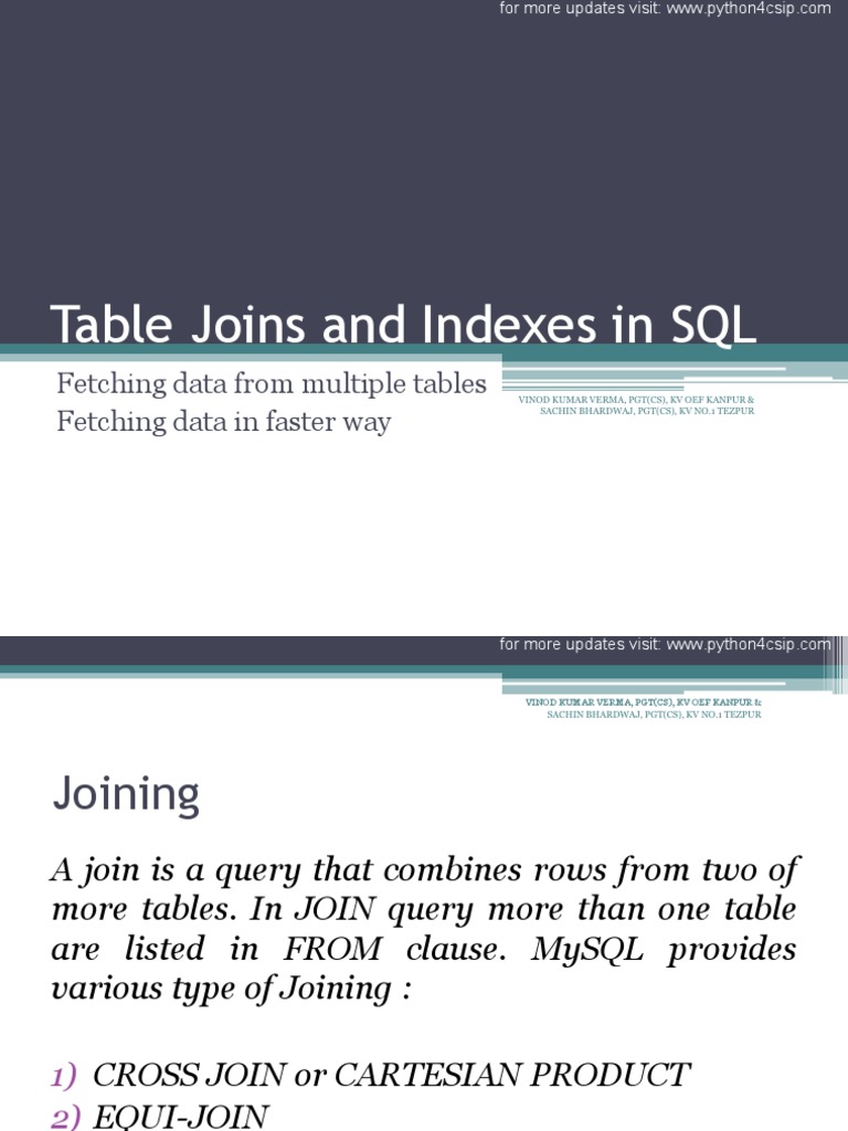 Table Joins And Indexes In Sql Fetching Data From Multiple Tables