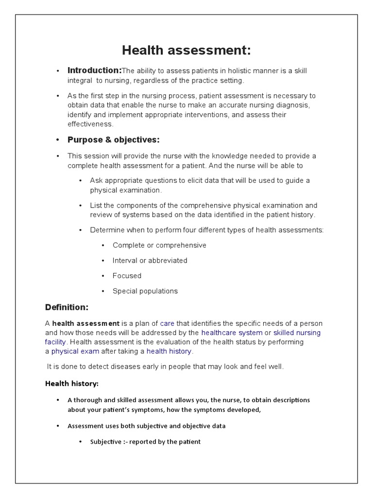 A Comprehensive Guide to Performing a Complete Health Assessment | PDF ...