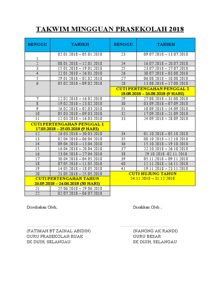 Takwim Mingguan Pra | PDF | Sains & Matematika