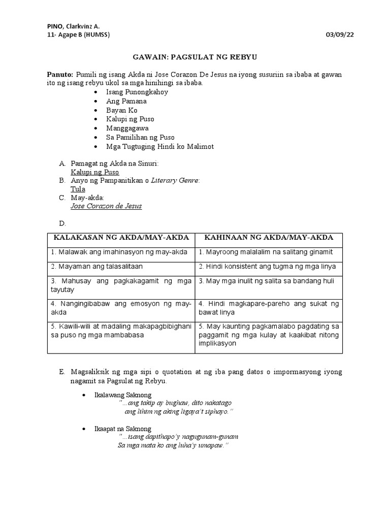 Halimbawa NG Rebyu | PDF