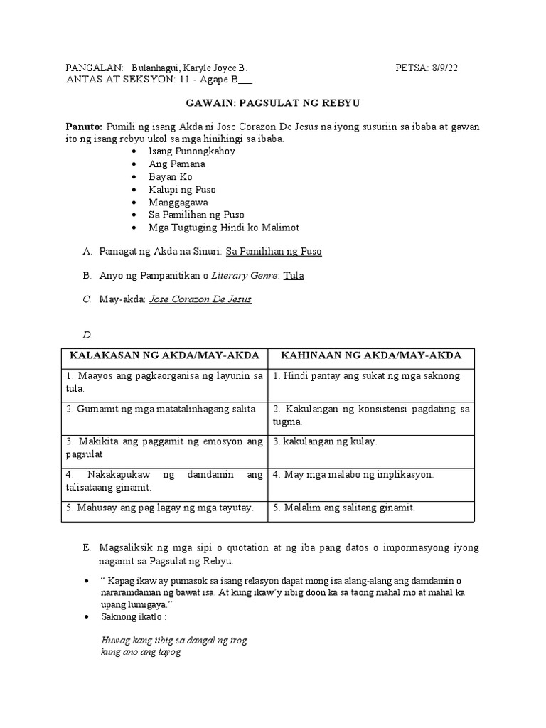 Halimbawa NG Rebyu | PDF