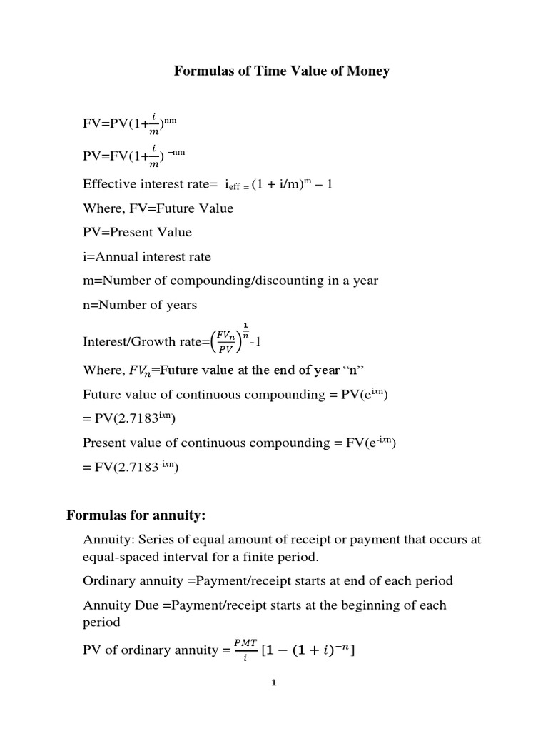 Time Value of Money Formulas Guide | PDF